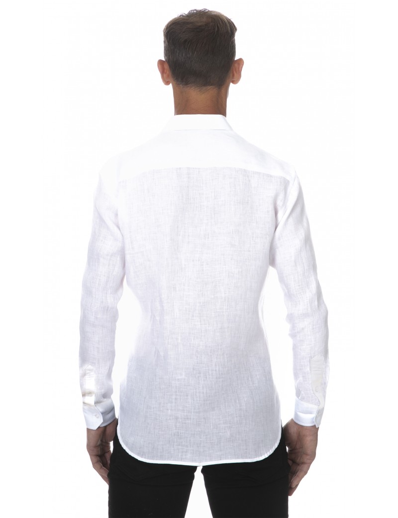 Chemise en lin homme col italien blanche - Ugholin